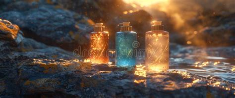 Vibrant Sanitizer Bottles At Sunset A Trio Of Colorful Hygiene Vibrant Sanitizer Bottles At Sunset A Trio Of Colorful Hygiene