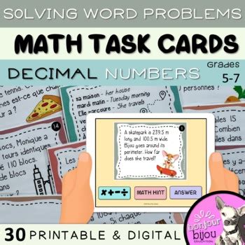 Math Task Cards DECIMALS Word Problems DIGITAL PRINTABLE TPT