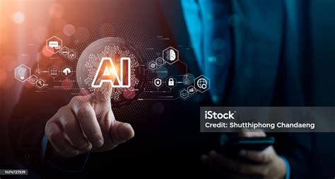 Businessman Touching The Brain Working Of Artificial Intelligence Automation Predictive