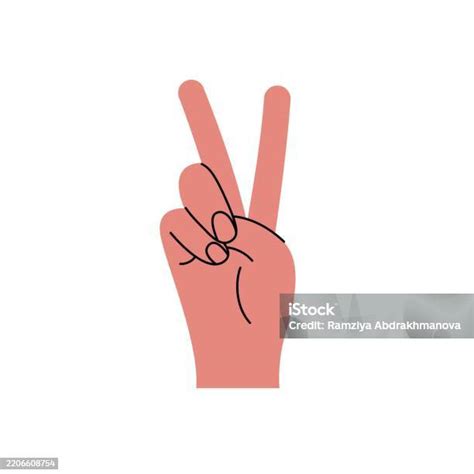손 제스처 두 번째는 행운이냐 승리냐입니다 색상 트렌디 한 벡터 그림입니다 검지 중지 약지 새끼 손가락 및 엄지 손가락 2에 대한 스톡 벡터 아트 및 기타 이미지 Istock