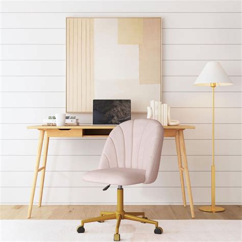 Linon Home Decor Adalynn Swivel Desk Chair With Blush Pink Cushion In Gold