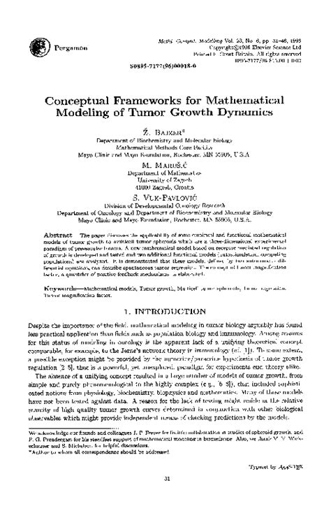 Pdf Conceptual Frameworks For Mathematical Modeling Of Tumor Growth