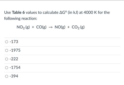 solved use table 6 values to calculate agº in kj at 4000 k