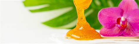 나무 왁싱 주걱 스틱으로 머리를 제거하기위한 배너 설탕 페이스트 또는 왁스 꿀 꽃 배경 제모 와 뷰티 컨셉 0명에 대한 스톡 사진 및 기타 이미지 Istock