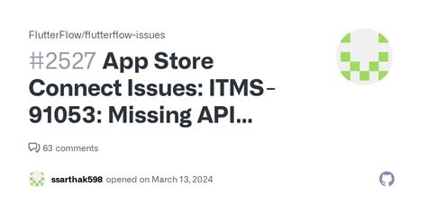App Store Connect Issues Itms 91053 Missing Api Declaration Required Reasons Api · Issue