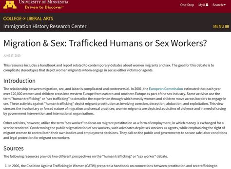 University Of Minnesota Migration And Sex Trafficked Humans Or Sex Workers Unit Plan For 9th