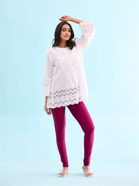 Women Dark Rose Nylon Shimmer Churidar Leggings