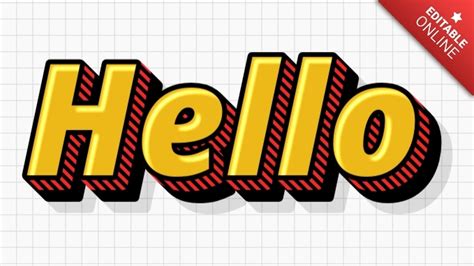 Hello Yellow Striped 3d Text Effect Generator