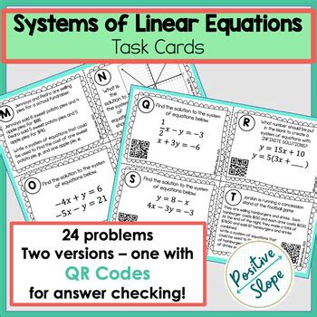 Systems Of Linear Equations Task Cards Activity By Positive Slope