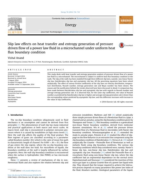 Pdf Slip Law Effects On Heat Transfer And Entropy Generation Of Pressure Driven Flow Of A