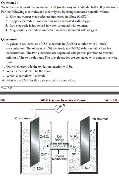 Solved Question 3write The Reactions Of The Anodic Half