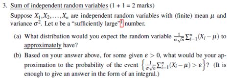 Solved 3 Sum Of Independent Random Variables 112 Marks