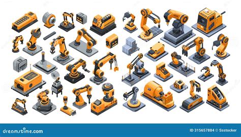 Conveyor Manipulators Isometry Vector Set Robotic Hands Automatic Factory Production Line Heavy