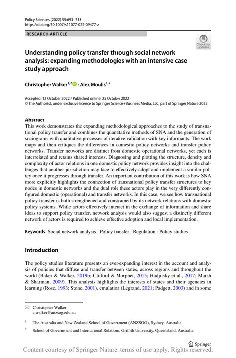 Understanding Policy Transfer Through Social Network Analysis Expanding Methodologies With An