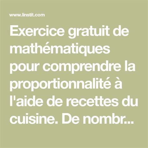 Exercice Gratuit De Mathématiques Pour Comprendre La Proportionnalité à Laide De Recettes Du