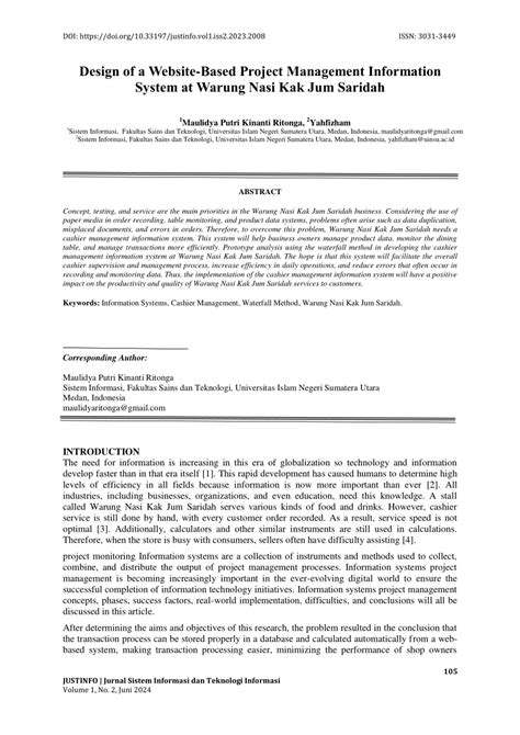 (PDF) Design of a Website-Based Project Management Information System at Warung Nasi Kak Jum Saridah