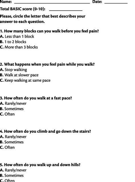 Baltimore Activity Scale For Intermittent Claudication Basic Download Scientific Diagram