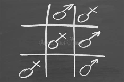 Tic Tac Toe Game With Sex Gender Identity Symbols Drawing On Ch Stock