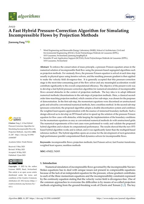 Pdf A Fast Hybrid Pressure Correction Algorithm For Simulating