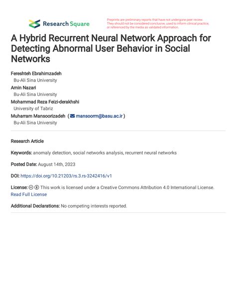 Pdf A Hybrid Recurrent Neural Network Approach For Detecting Abnormal