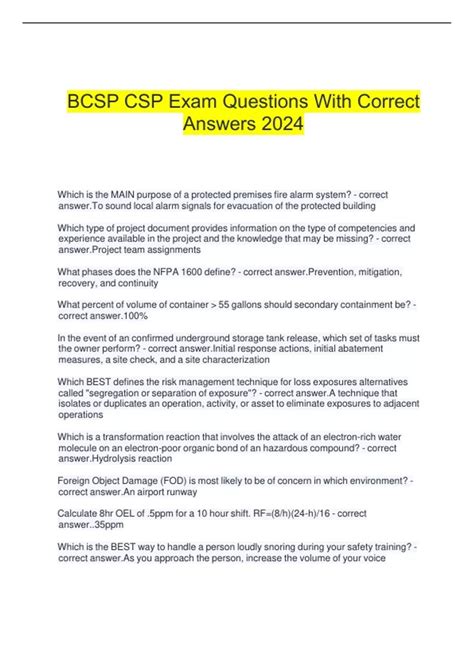 Bcsp Csp Exam Questions With Correct Answers 2024 Bcsp Csp Stuvia Us