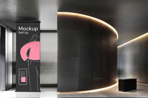 Roll Up Banner Mockup In Building Hall Premium Ai Generated Psd