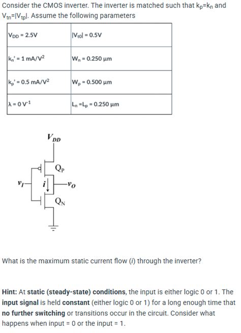 consider the cmos inverter the inverter is matched