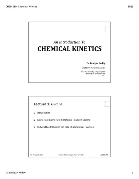 Chem230 An Introduction To Chemical Kinetics 2 Slide Handout An Introduction To Chemical