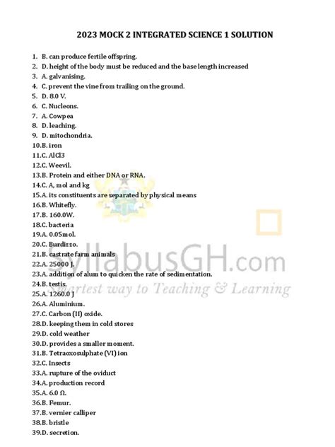 2023 Wassce Mock 2 Integrated Science 1 Solution Pdf