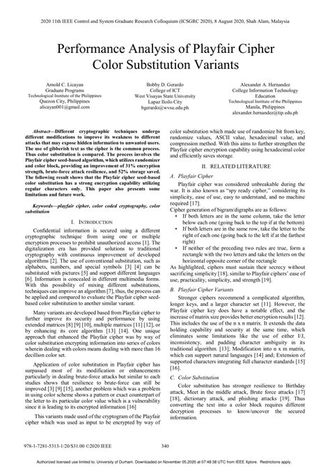 PDF Performance Analysis Of Playfair Cipher Color Substitution Variants