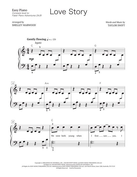 Love Story By Taylor Swift Easy Piano Digital Sheet Music Sheet