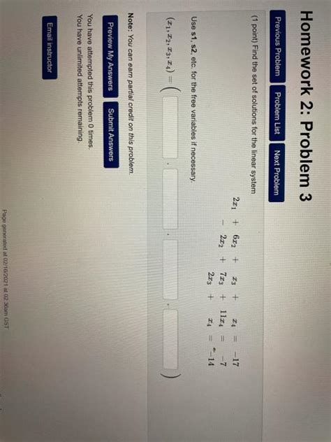 Solved 1 Point Write The System Of Inear Equations 122y