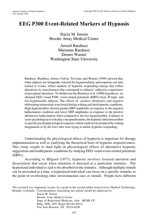 Pdf Eeg P300 Event Related Markers Of Hypnosis