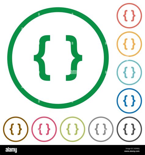 Set Of Programming Code Color Round Outlined Flat Icons On White