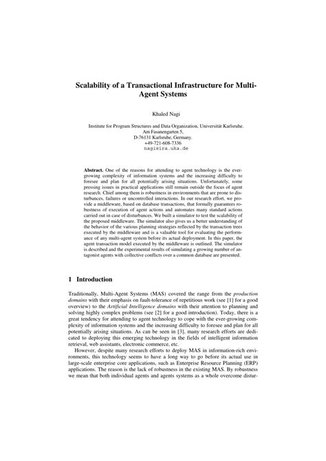 Pdf Scalability Of A Transactional Infrastructure For Multi Agent Systems