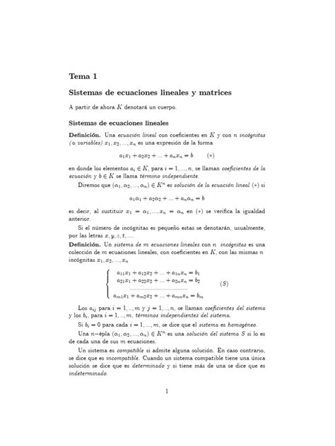 Sistemas De Ecuaciones Lineales Y Matrices Pdf Matriz Matemáticas