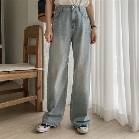 시크릿라벨 난스판 하이웨스트 와이드 워싱 데님팬츠