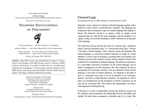Friends Of The Sep Society Preview Of Classical Logic Pdf