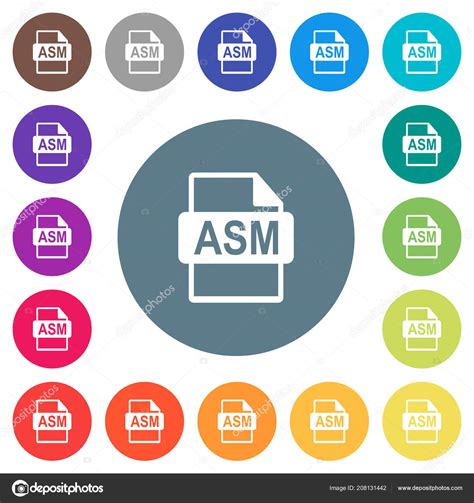 Asm File Format Flat White Icons Color Backgrounds Background Color Stock Vector Image By