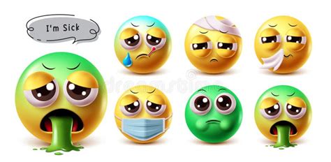 Sick Emoji Emoticons Vector Characters Set 3d Illness Emoticon Like