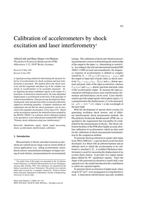 Pdf Calibration Of Accelerometers By Shock Excitation And Laser Interferometry