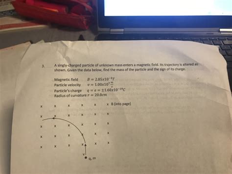 solved 3 a singly charged particle of unknown mass enters a