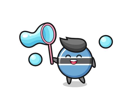 해피 보츠와나 깃발 배지 만화 비누 거품 티셔츠 스티커 로고 요소를 위한 귀여운 스타일 디자인 프리미엄 벡터