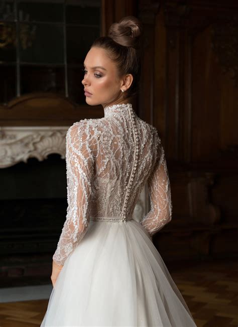 Classy High Neck Long Sleeve Wedding Dress Harems Brides