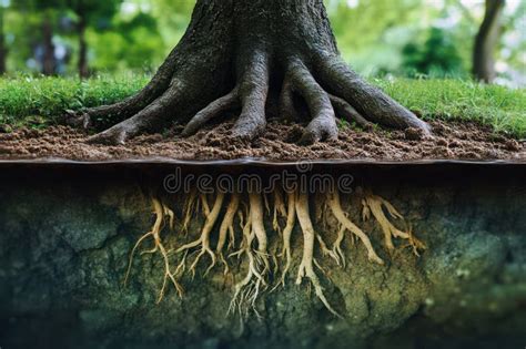 Tree Root System Extending Deep Into Soil Cross Section Stock Illustration Illustration Of