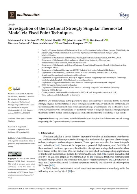 Pdf Investigation Of The Fractional Strongly Singular Thermostat Model Via Fixed Point Techniques