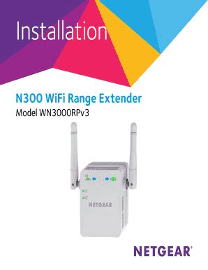 Fillable Online NETGEAR N WiFi Range Extender Model WN RPv Installation Guide NETGEAR