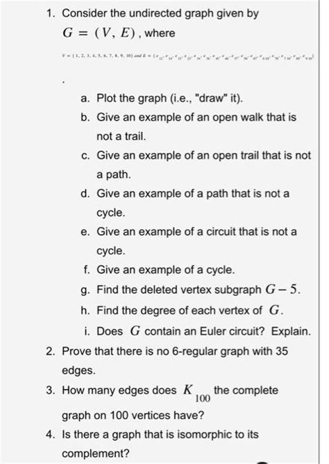 Solved Consider The Undirected Graph Given By G V E Chegg