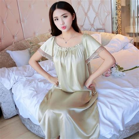 새로운 여름 얼음 실크 잠옷 여성 홈 서비스 느슨한 편안함 모조 실크 섹시한 임산부 Nightdress Z 잠옷 슬립셔츠 AliExpress