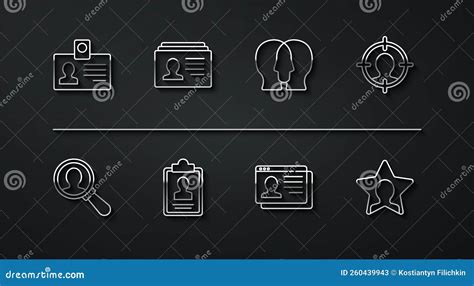 Set Line Identification Badge Magnifying Glass For Search Head Hunting Resume Clipboard With